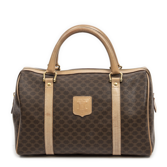 Celine | Bags | Celine Small Boston Bag In Beigebrown Macadam Coated ...